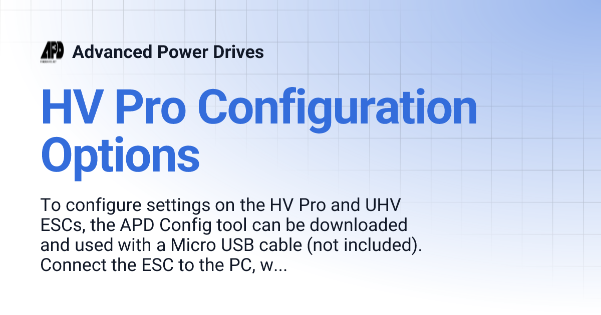 HV Pro Configuration Options | Advanced Power Drives